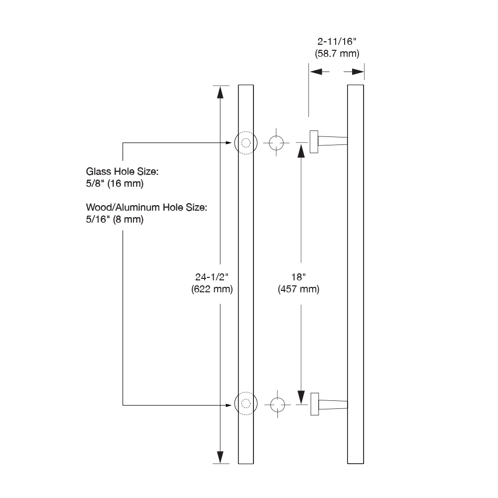 CRL CA18X18PS Polished Stainless 24.5" Glass Mounted Ladder Pull Handle ...