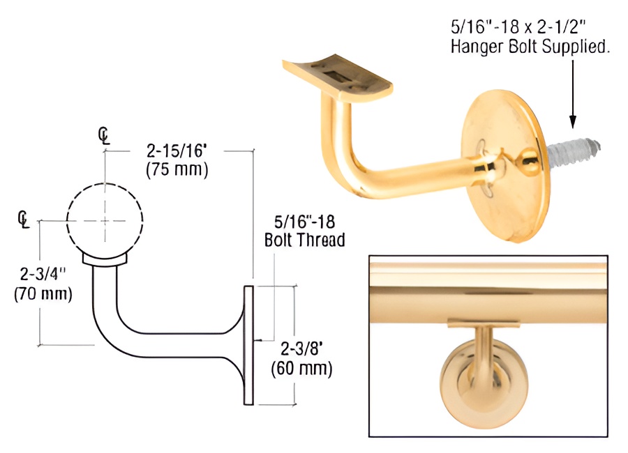 CRL HR20B4PB Polished Brass Pismo Concealed Hand Railing Bracket for 2 ...