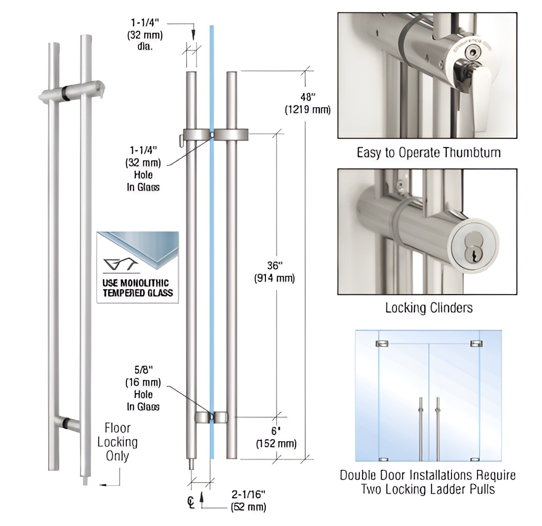CRL LLPA48PS 48" Polished 316 Stainless Steel Locking Ladder Pull ...
