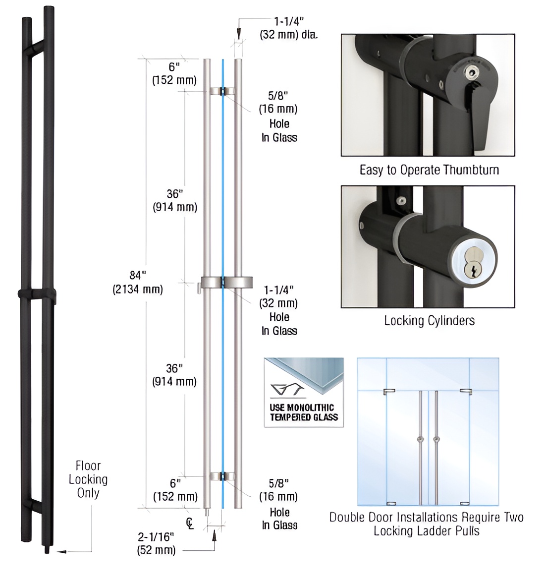 CRL LLPA84MBL Matte Black 84" Locking Ladder Pull | thebuilderssupply.com