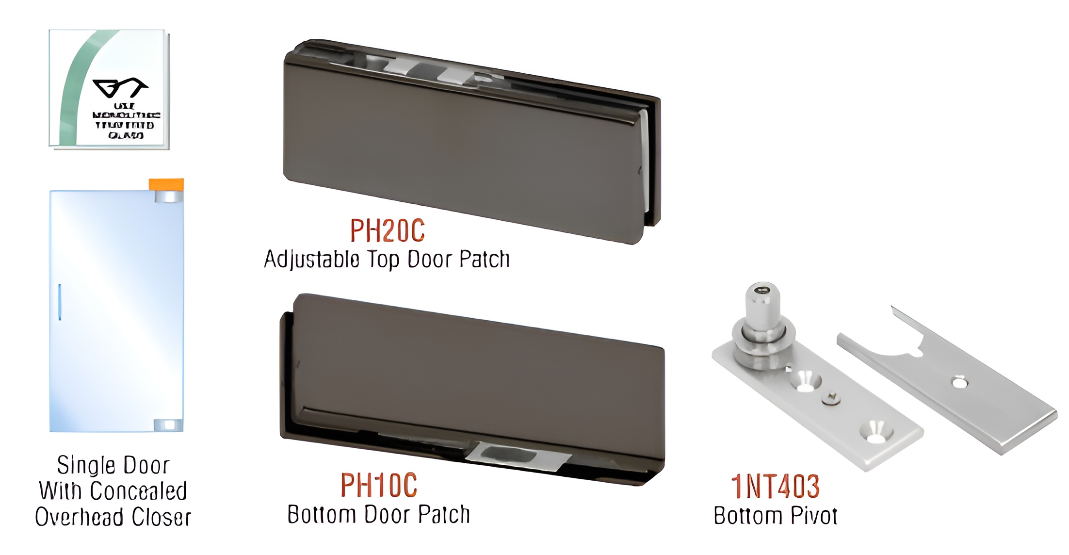 CRL PHA2DU Black Bronze Anodized Patch Door Kit for Overhead Closer ...