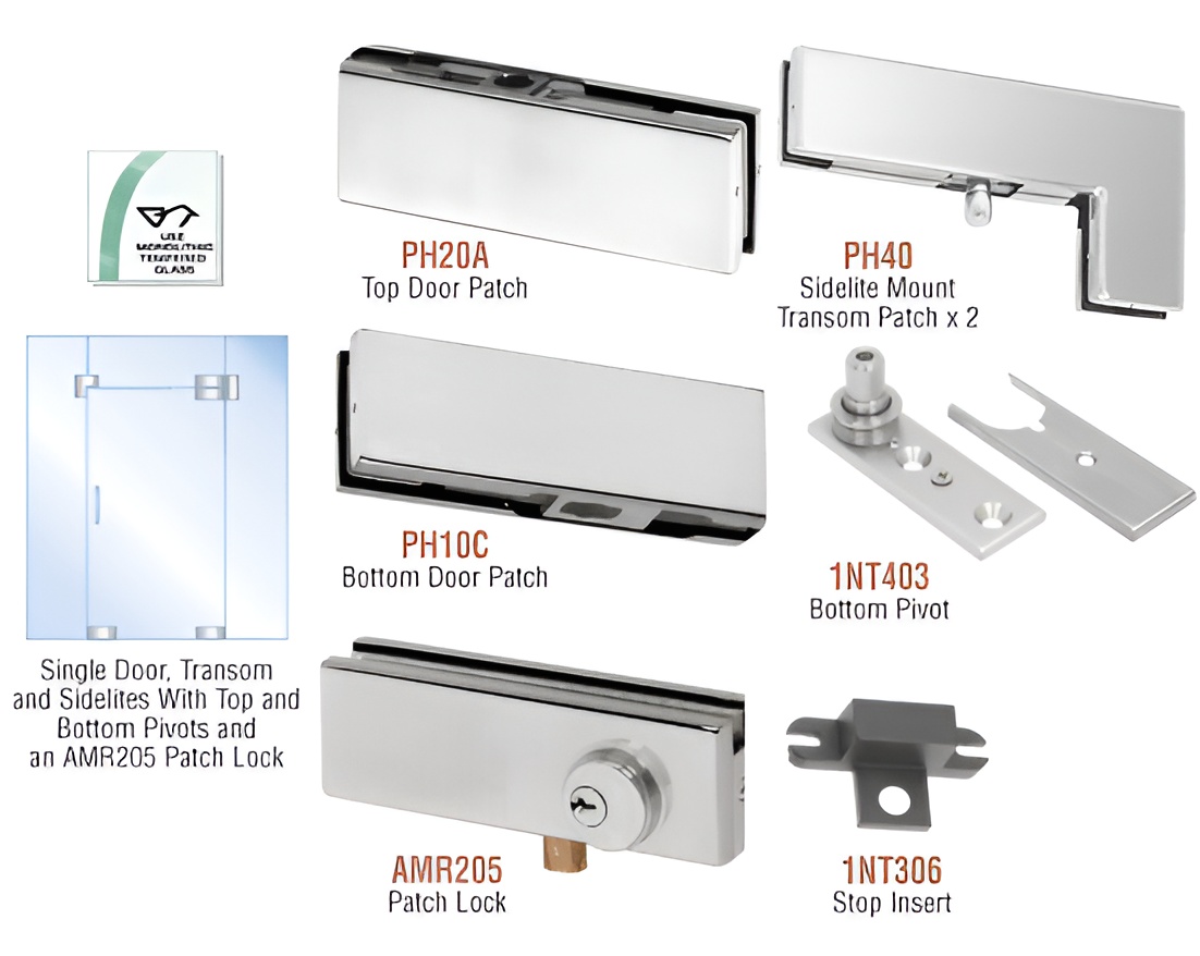CRL PHA5LBS Brushed Stainless Patch Door Kit for Fixed Transom Two ...