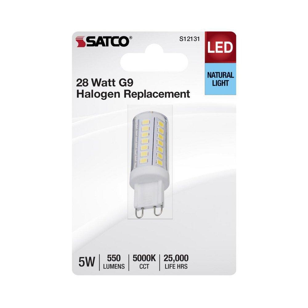 Satco S12131 5W G9 Dimmable LED Bulb, 550 Lumens, 5000K, Clear Finish ...