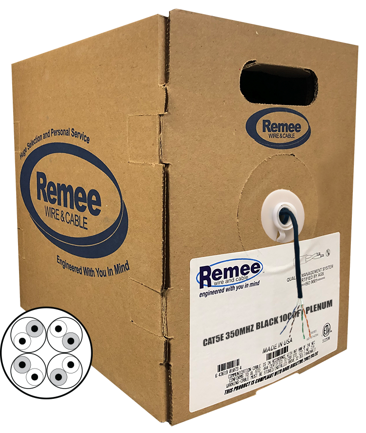 Remee CAT5E-350-RISER-1000-BLACK Cat5e 350MHz 4 Twisted Pairs 24AWG ...