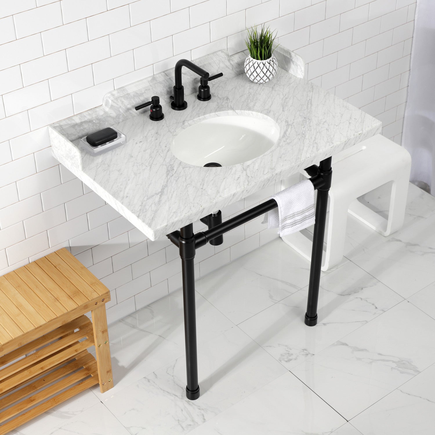 Kingston Brass LMS36M80ST Dreyden 36" Carrara Marble Console Sink with ...