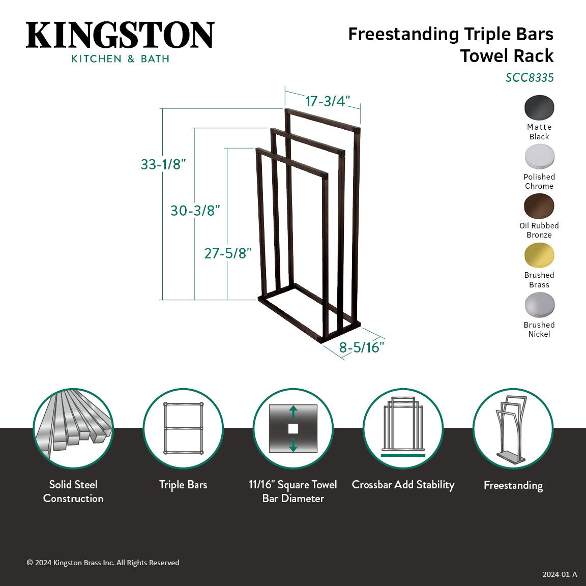 Kingston Brass SCC8330 Edenscape Matte Black 3-Tier Freestanding Towel ...