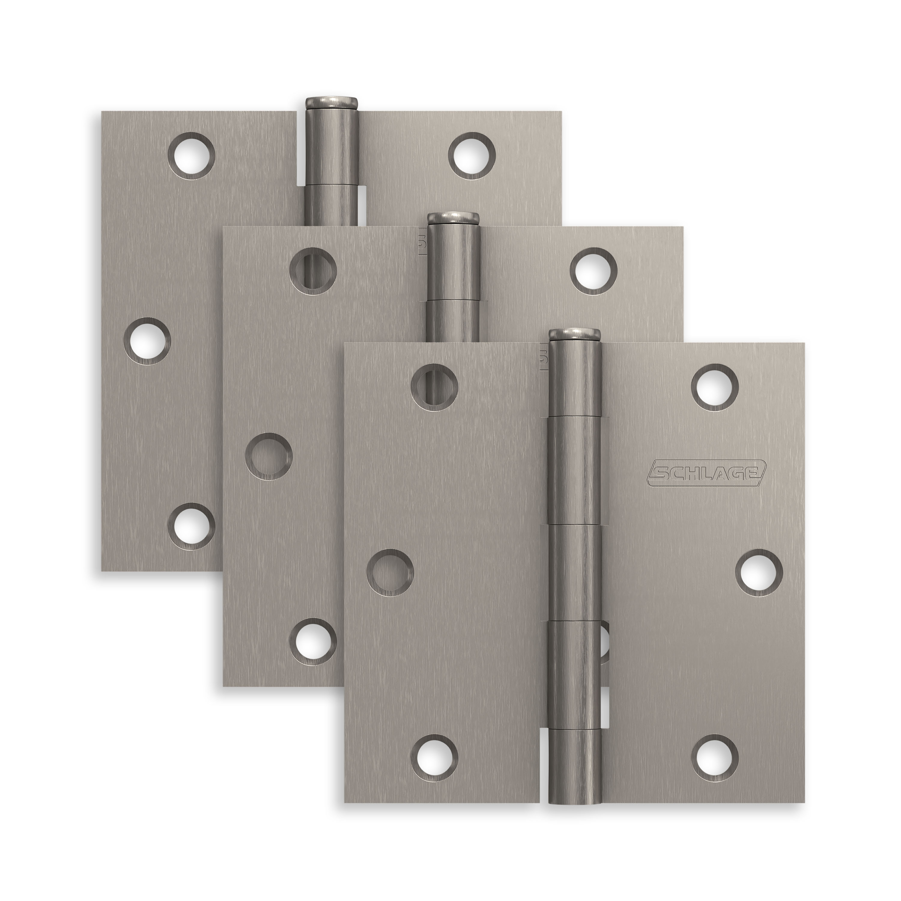 Schlage S3P1010FRP619 3-Pack 3.5" Square Corner Hinges - Satin Nickel ...