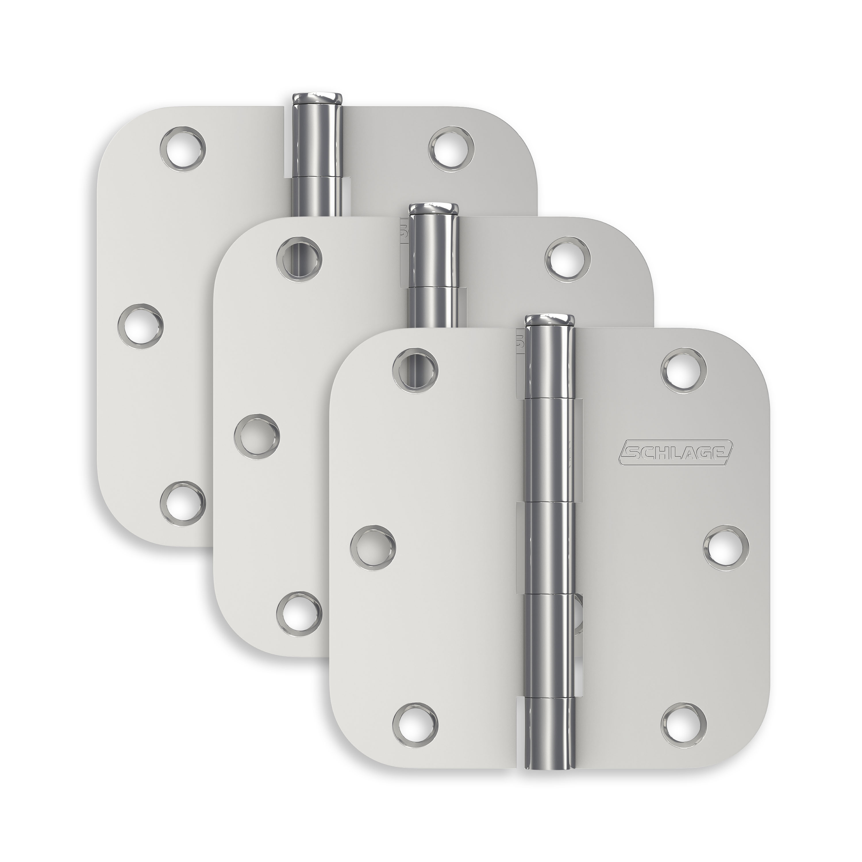 Schlage S3P1011FRP625 Pack of 3 Bright Chrome 3.5" Radius Corner Hinges, 5/8 ...